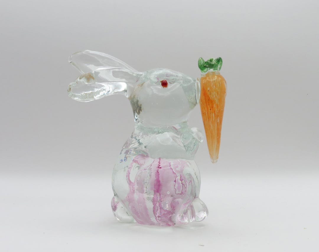 Solid Glass Rabbit With Carrots Glass Sculpture Figurine Animal Gift ...