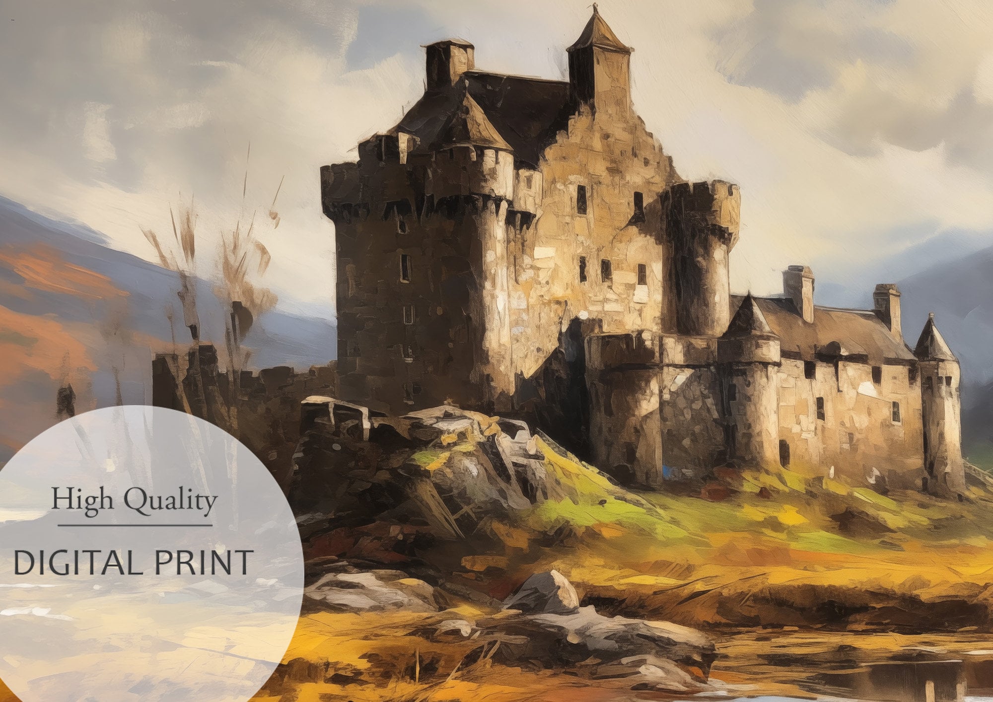 Vintage Scottish Castle & Landscape Print, Nature Painting, Scotland ...