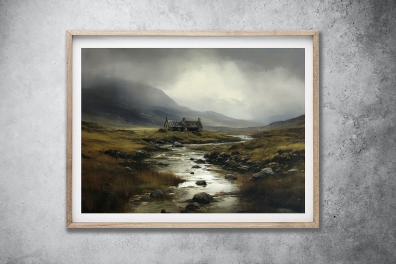 Vintage Scottish Landscape Print, Nature Painting, Moody Earth Tones ...