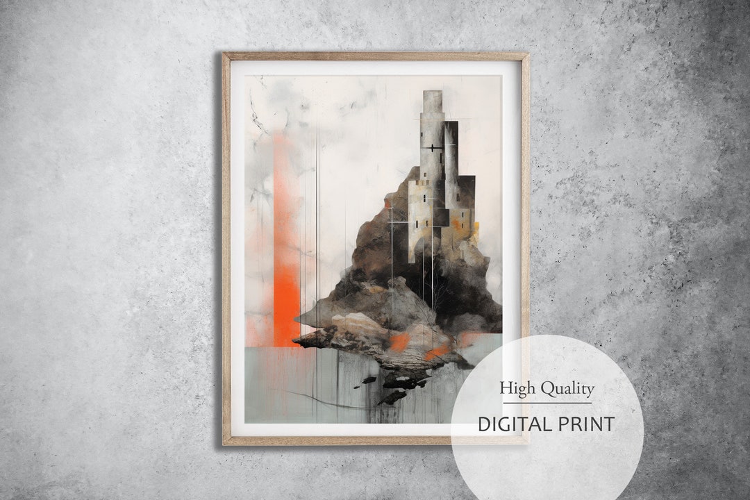 Abstract Scottish Castle and Landscape Print, Mixed Media Art ...