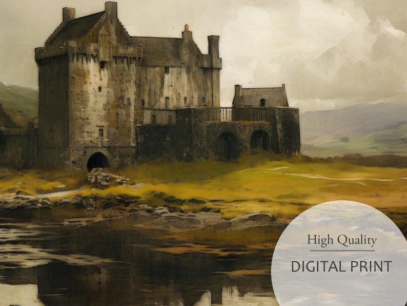 Vintage Scottish Castle and Landscape Print, Nature Painting, Moody ...