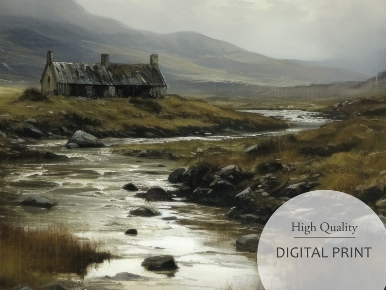 Vintage Scottish Landscape Print, Nature Painting, Moody Earth Tones ...