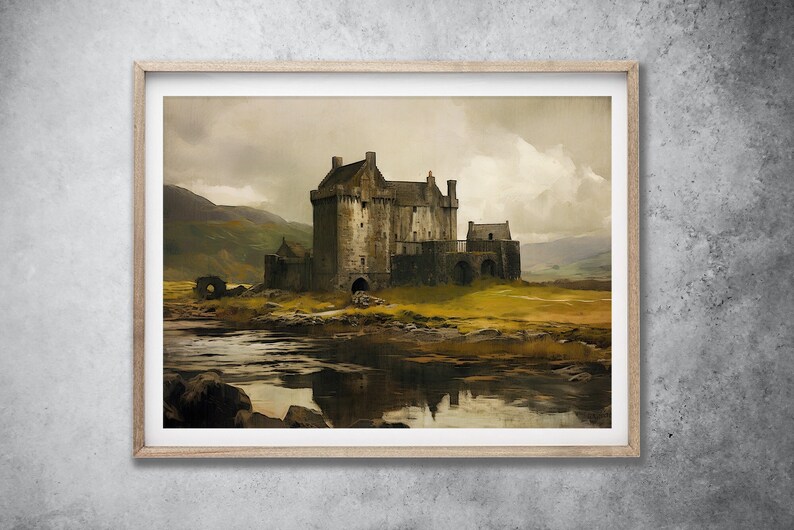 Vintage Scottish Castle and Landscape Print, Nature Painting, Moody ...