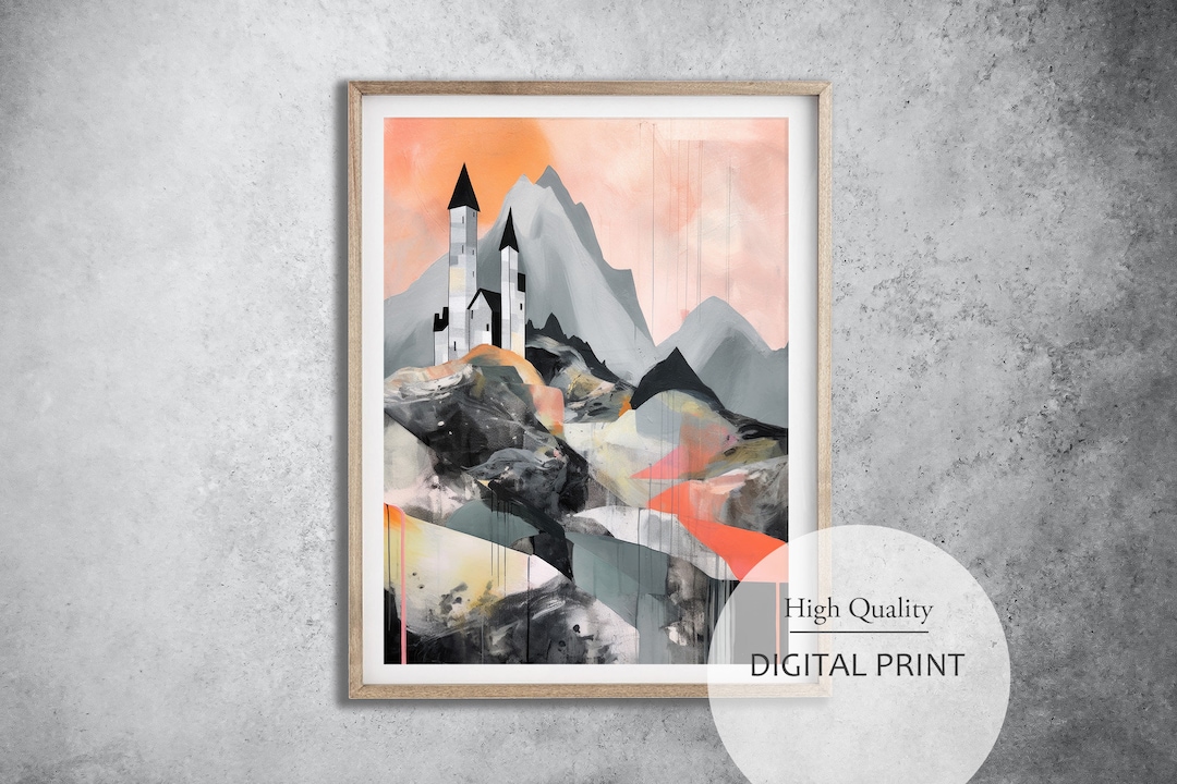 Abstract Scottish Castle and Landscape Print, Mixed Media Art ...