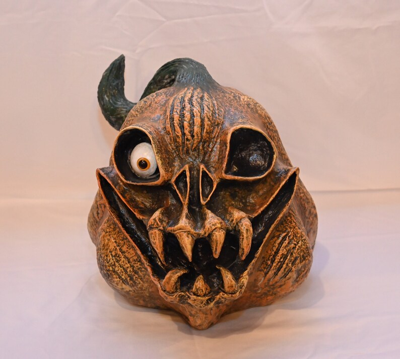 Halloween Paper Mache Pumpkin, One-of-a-kind, Spooky Fall Decor, Unique ...