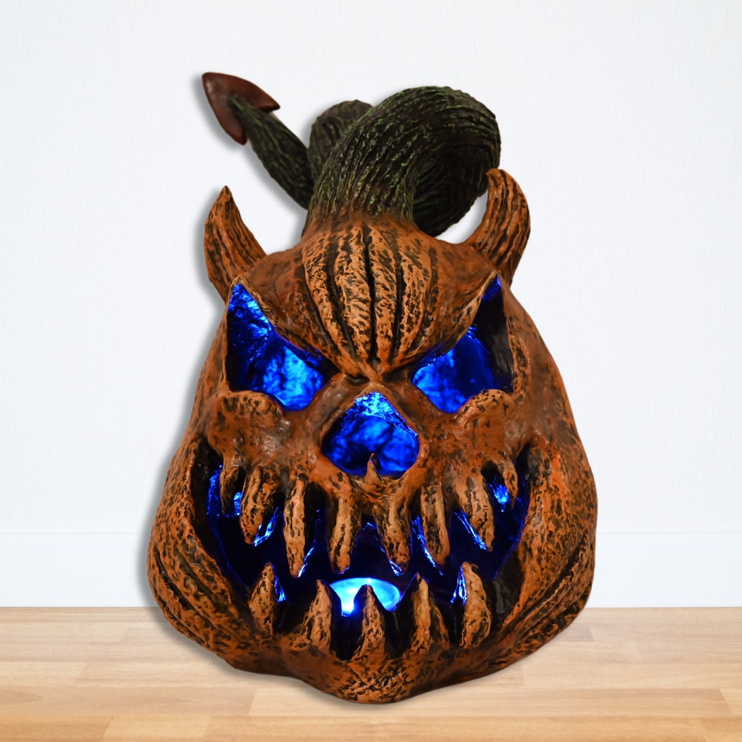 Jack O' Lantern Halloween Paper Mache Devil Jack O' Lantern for Spooky One of a Kind Halloween ...