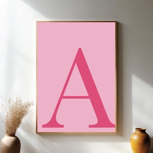 Letter A Pink Wall Art Print, Dorm Room Decor Poster, Cute Pink Wall ...