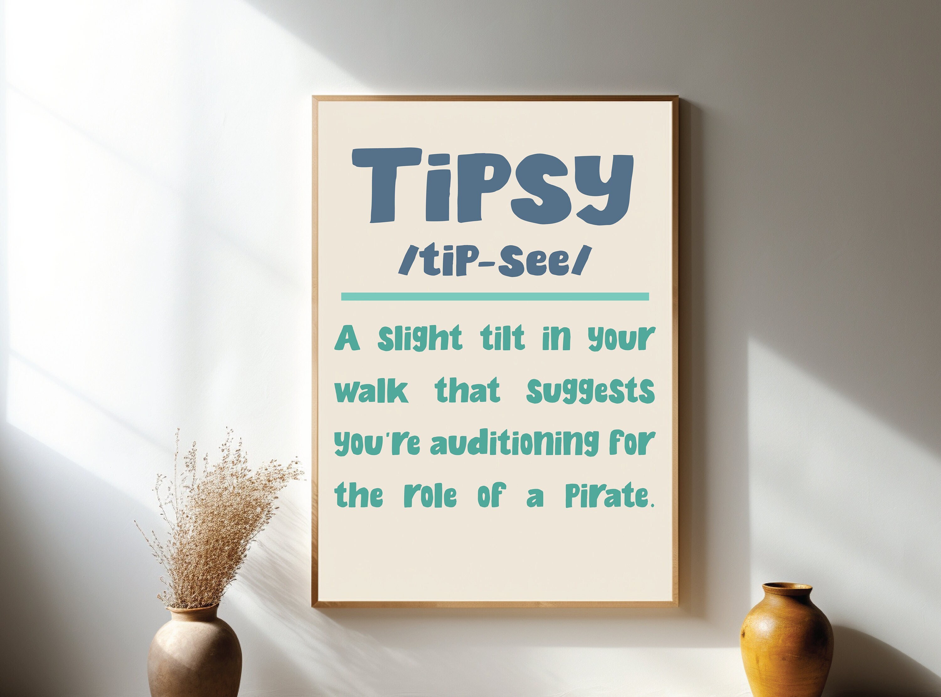 Tipsy Definition Print Bar Art Decor Funny Pirate Poster Bar Cart Wall ...