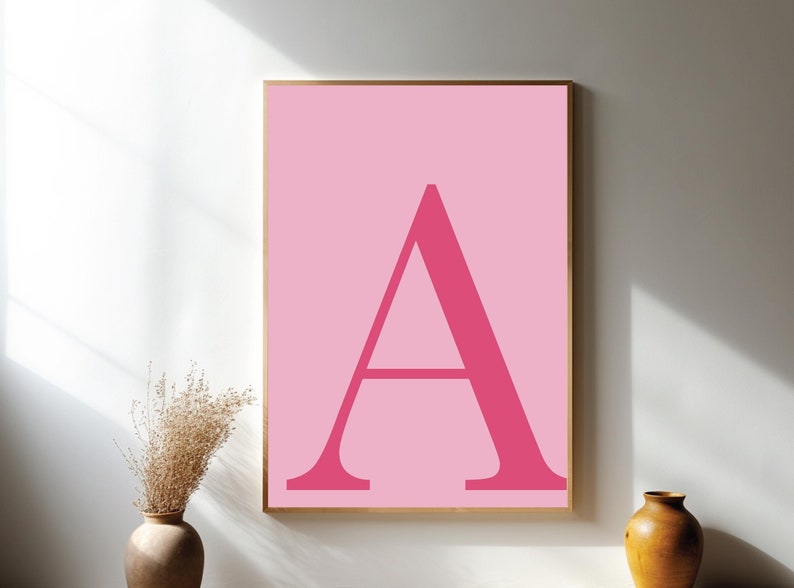 Letter A Pink Wall Art Print, Dorm Room Decor Poster, Cute Pink Wall ...