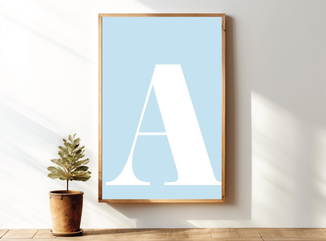 Letter A Light Blue Wall Art Print, Nursery Wall Art Poster Blue Wall ...