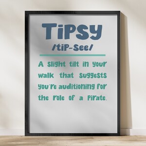 Tipsy Definition Print Bar Art Decor Funny Pirate Poster Bar Cart Wall ...
