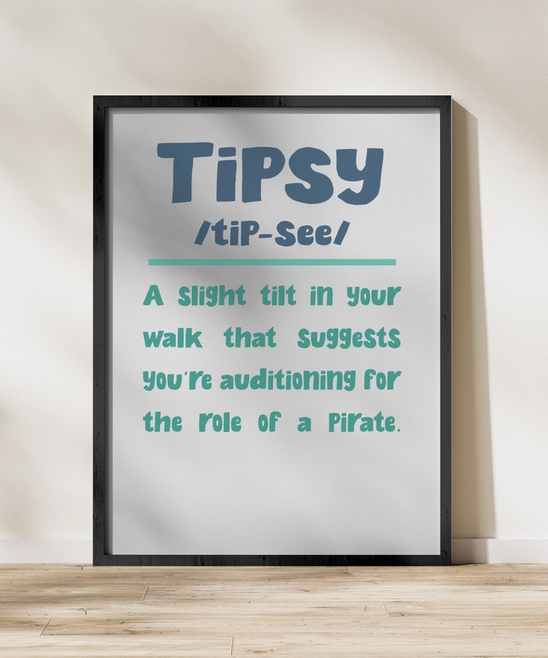 Tipsy Definition Print Bar Art Decor Funny Pirate Poster Bar Cart Wall ...