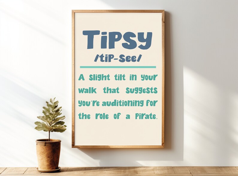 Tipsy Definition Print Bar Art Decor Funny Pirate Poster Bar Cart Wall ...