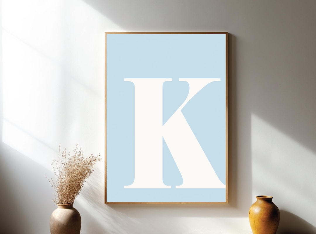 Letter K Blue Wall Art, Nursery Wall Art, Dorm Room Decor, Light Blue ...