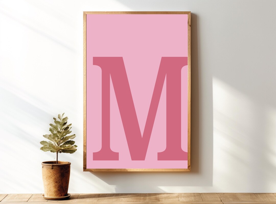Pink Wall Art Letter M Poster, Dorm Room Decor, Cute Pink Wall Print ...