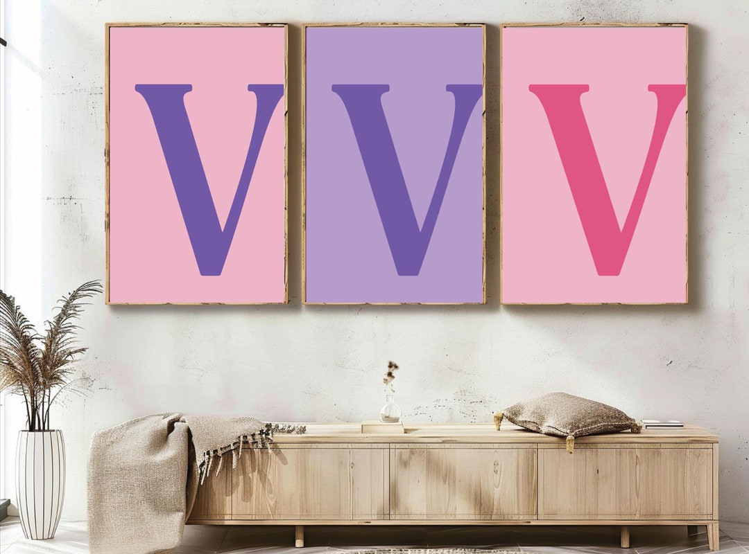 Letter V Pink Wall Art Print, Nursery Wall Art Poster Purple Wall Print ...