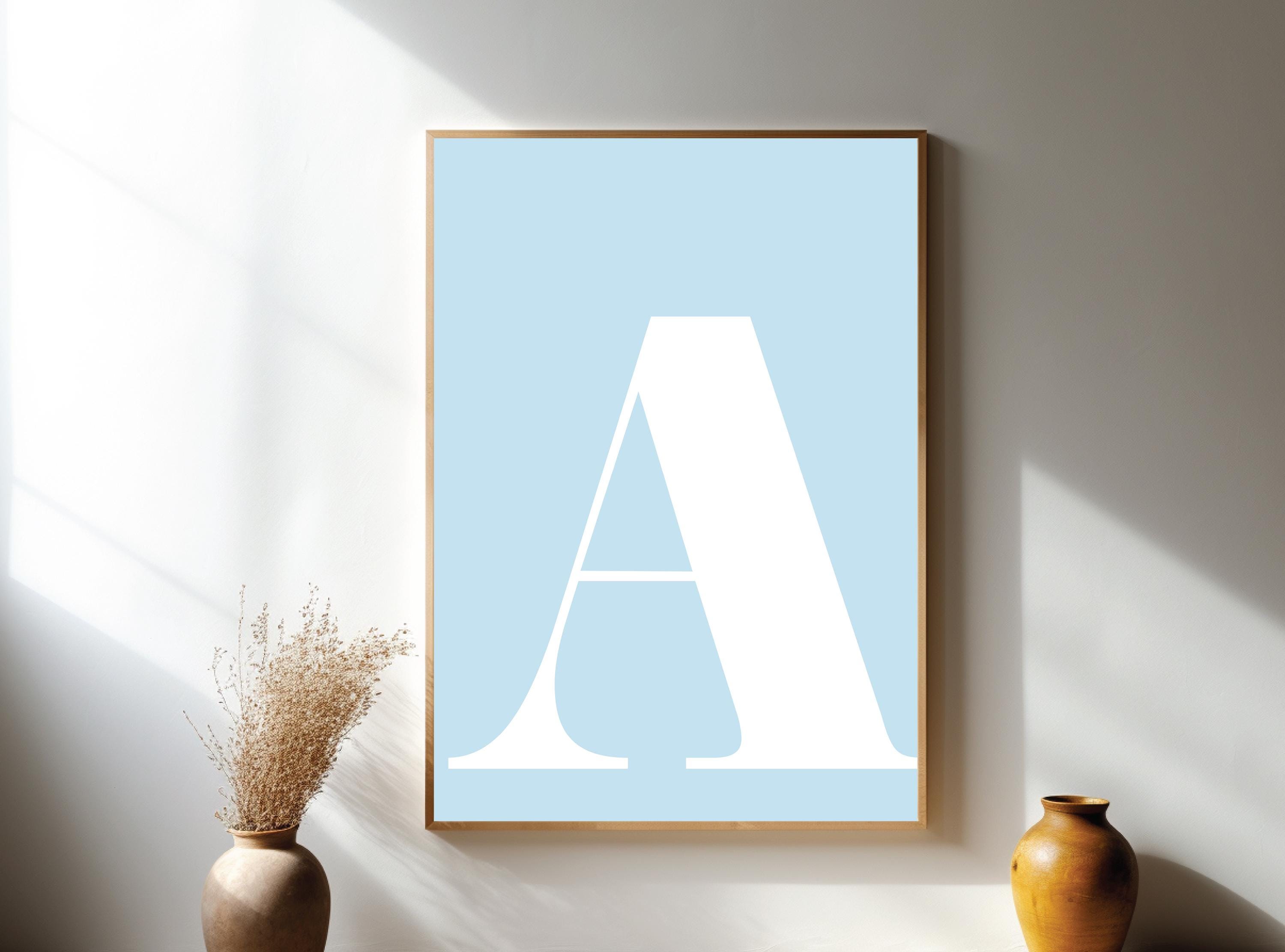 Letter A Light Blue Wall Art Print, Nursery Wall Art Poster Blue Wall ...