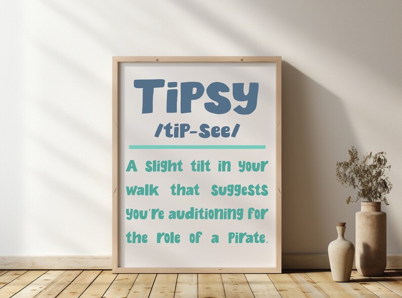 Tipsy Definition Print Bar Art Decor Funny Pirate Poster Bar Cart Wall ...