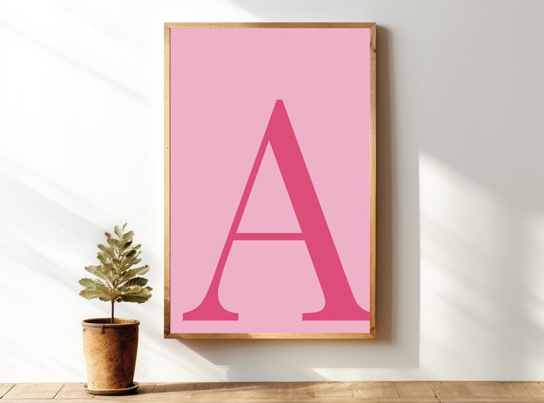 Letter A Pink Wall Art Print, Dorm Room Decor Poster, Cute Pink Wall ...