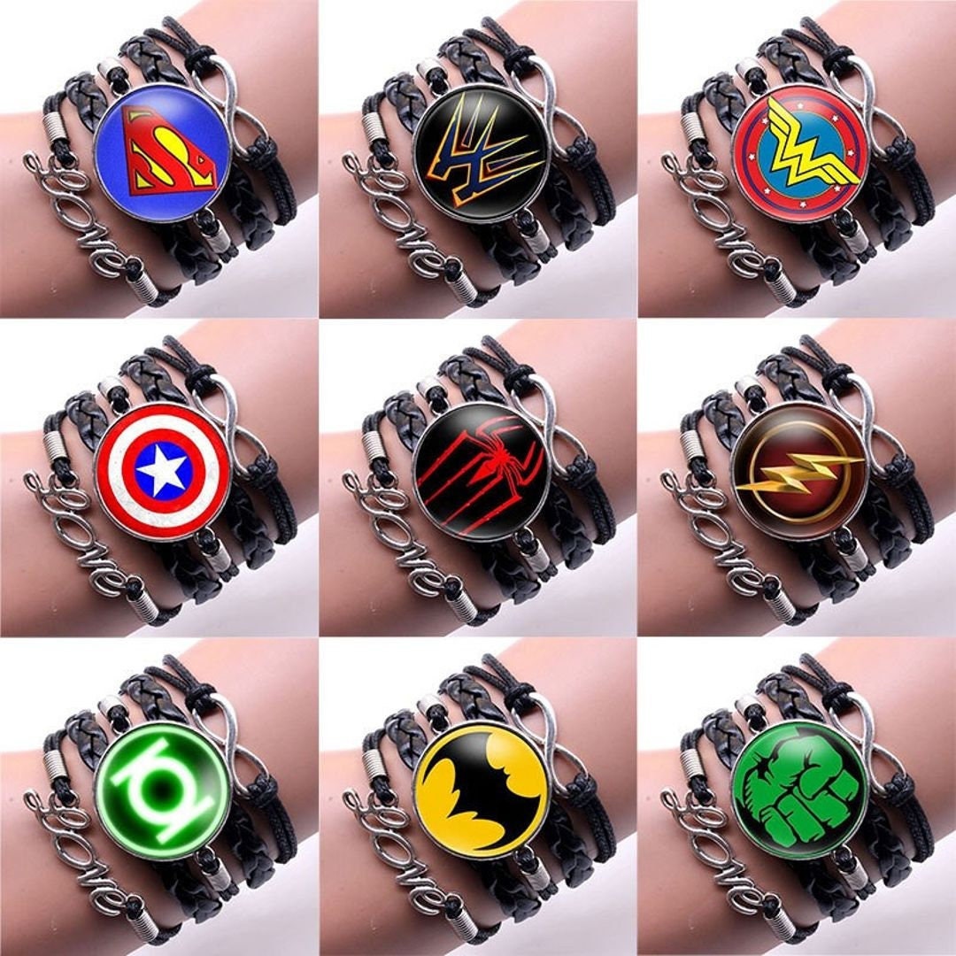 Super Hero Charm Bracelet Shield Time Stone Braided Bracelets Love ...