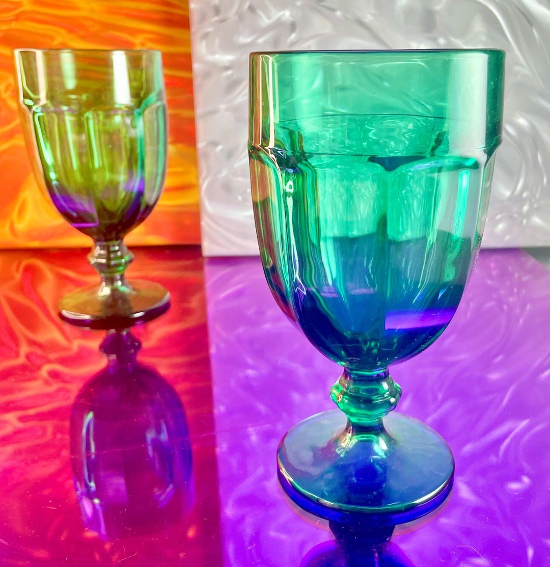 Green Glass Water Goblets - Etsy