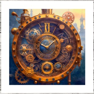 Steampunk Clock Digital Art Print Printable Fantasy Wall Art Poster ...