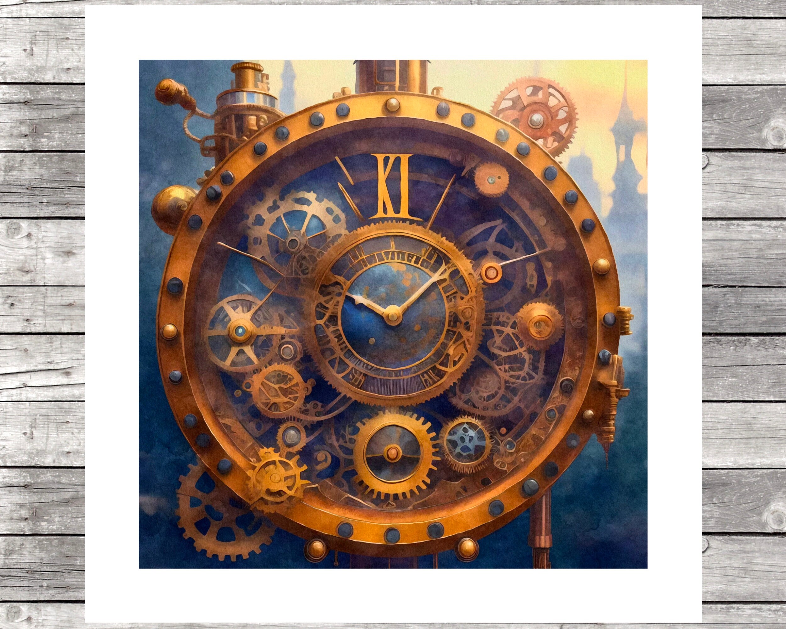 Steampunk Clock Digital Art Print Printable Fantasy Wall Art Poster ...