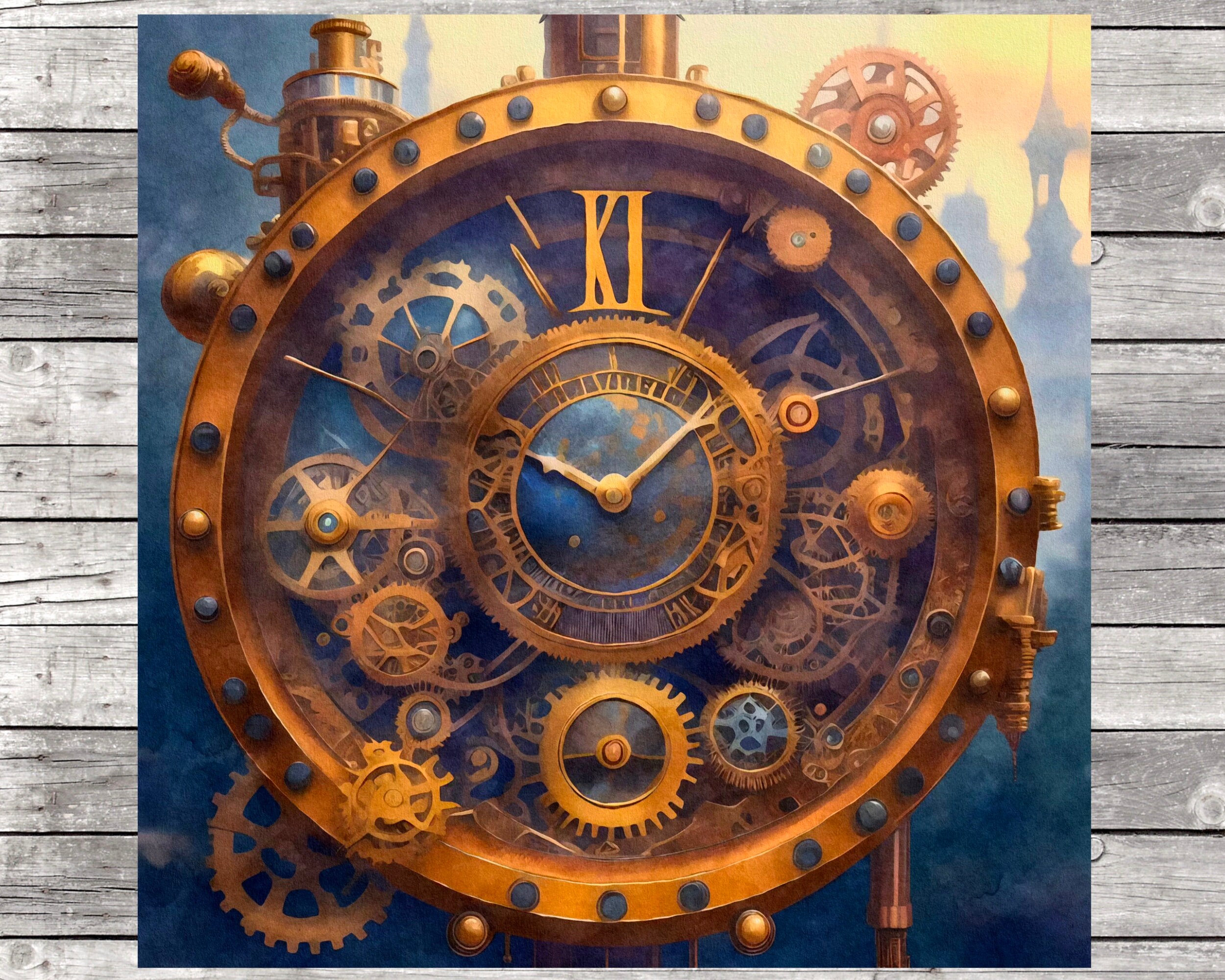 Steampunk Clock Digital Art Print Printable Fantasy Wall Art Poster ...