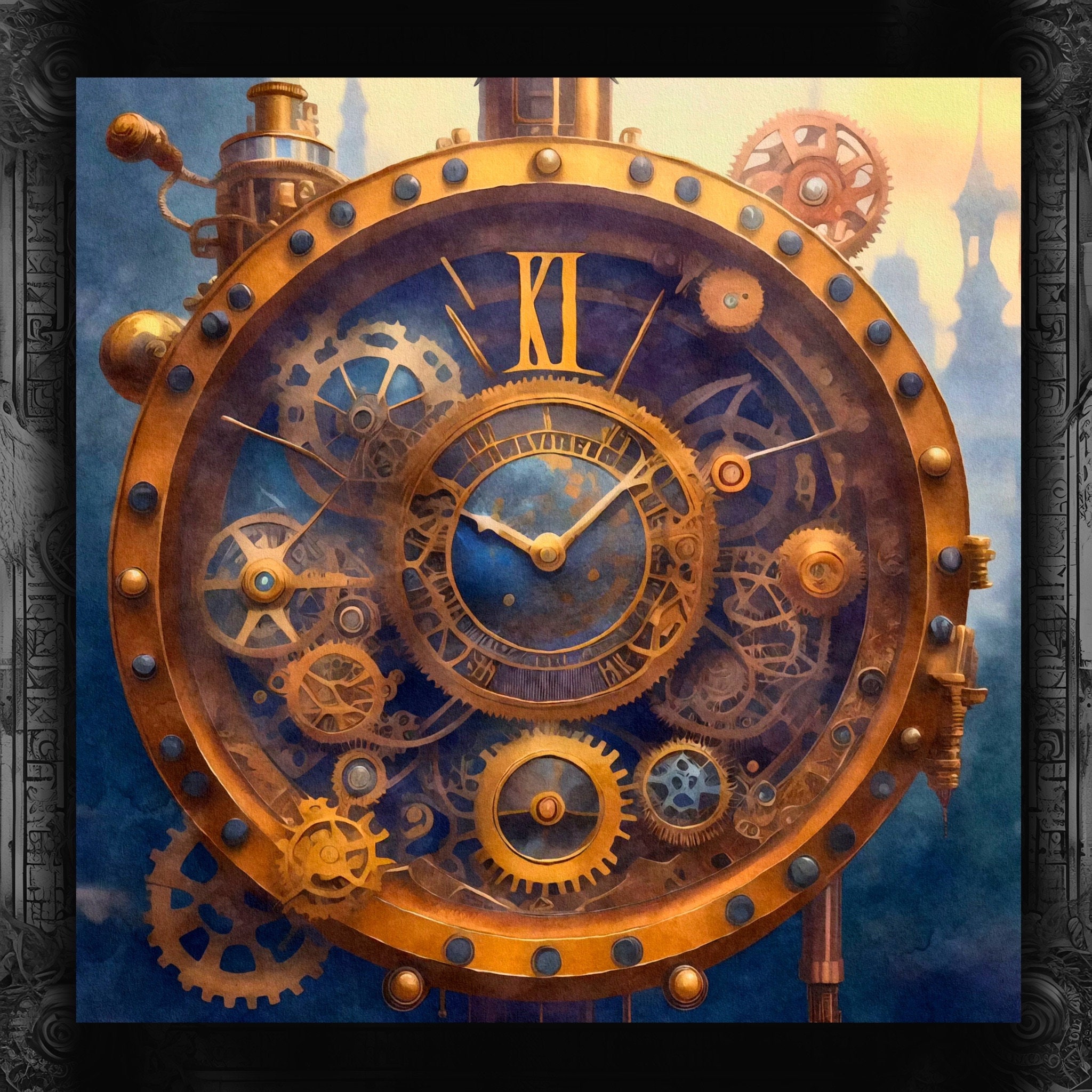 Steampunk Clock Digital Art Print Printable Fantasy Wall Art Poster ...