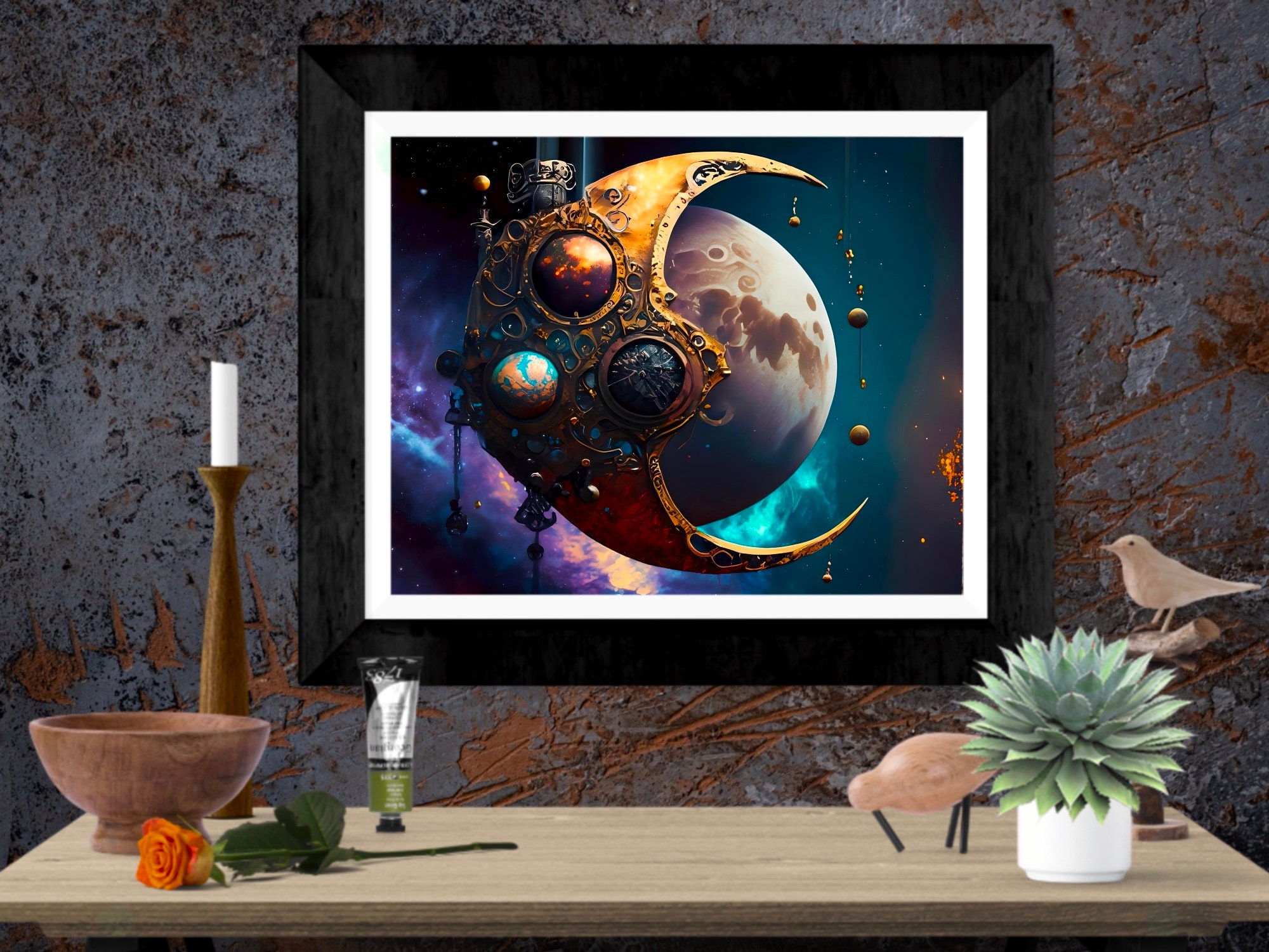 Steampunk Moon Digital Art Print Printable Fantasy Wall Art Poster SVG ...