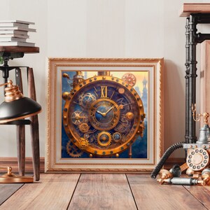 Steampunk Clock Digital Art Print Printable Fantasy Wall Art Poster ...
