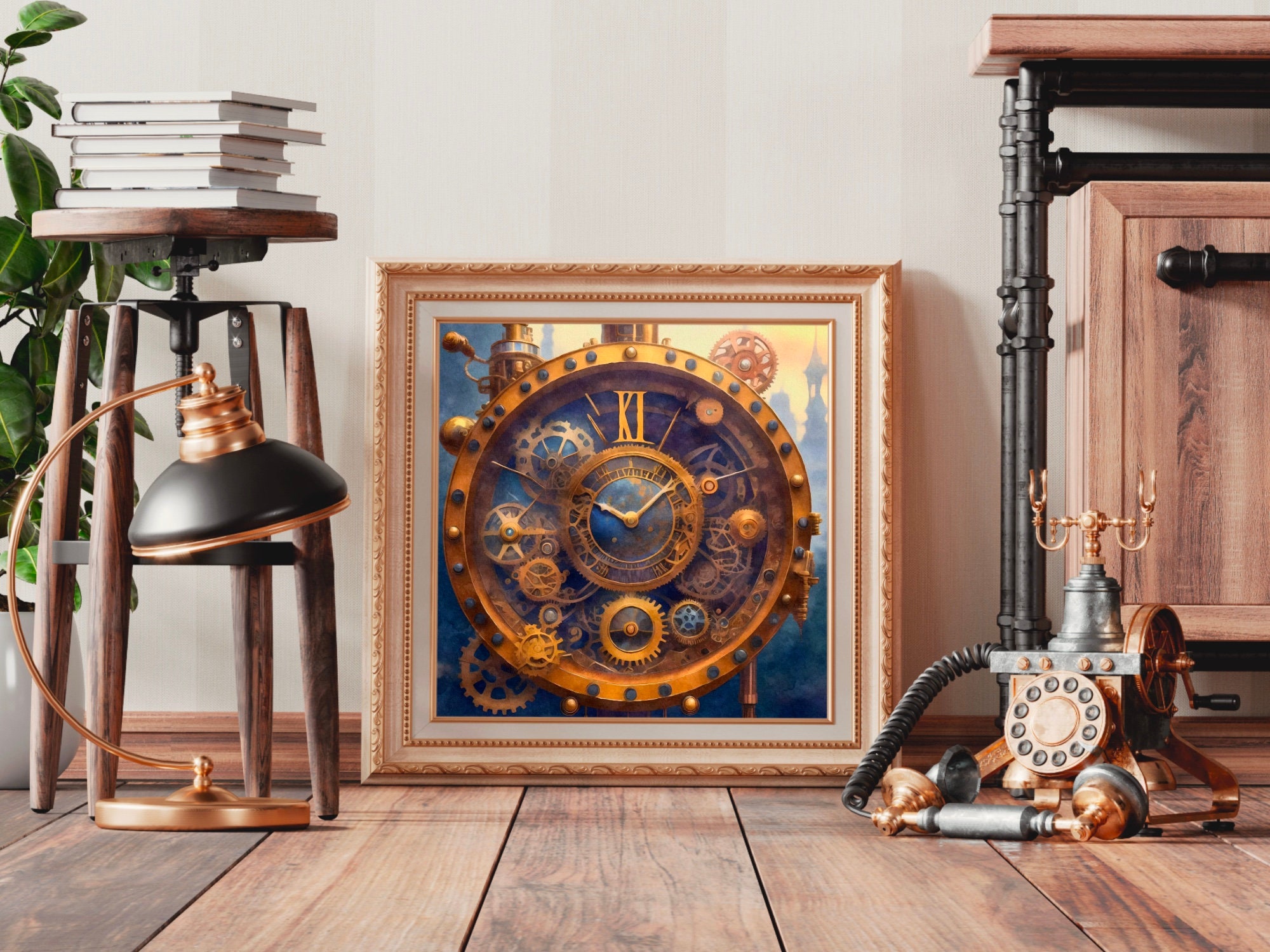 Steampunk Clock Digital Art Print Printable Fantasy Wall Art Poster ...