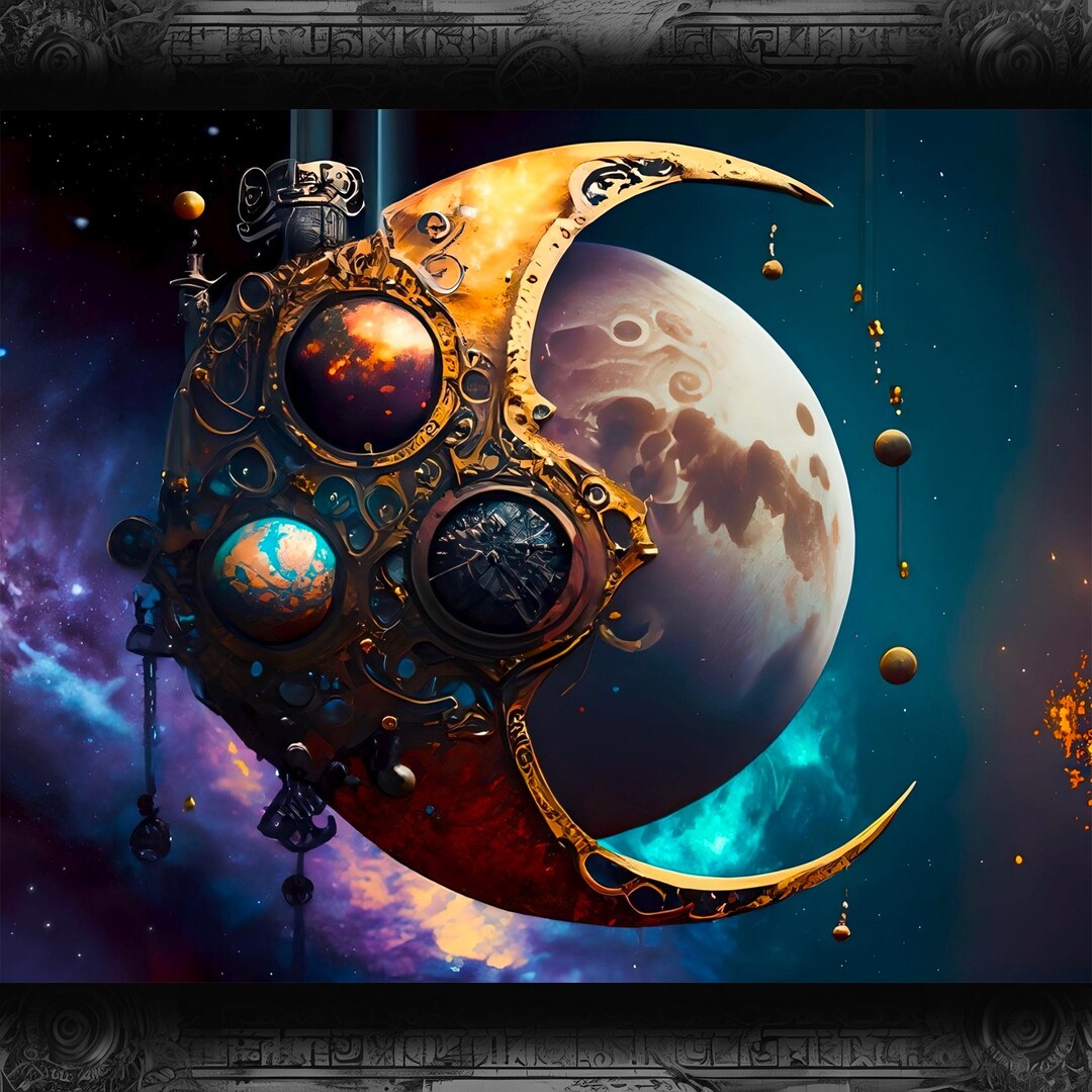 Steampunk Moon Digital Art Print Printable Fantasy Wall Art Poster SVG ...