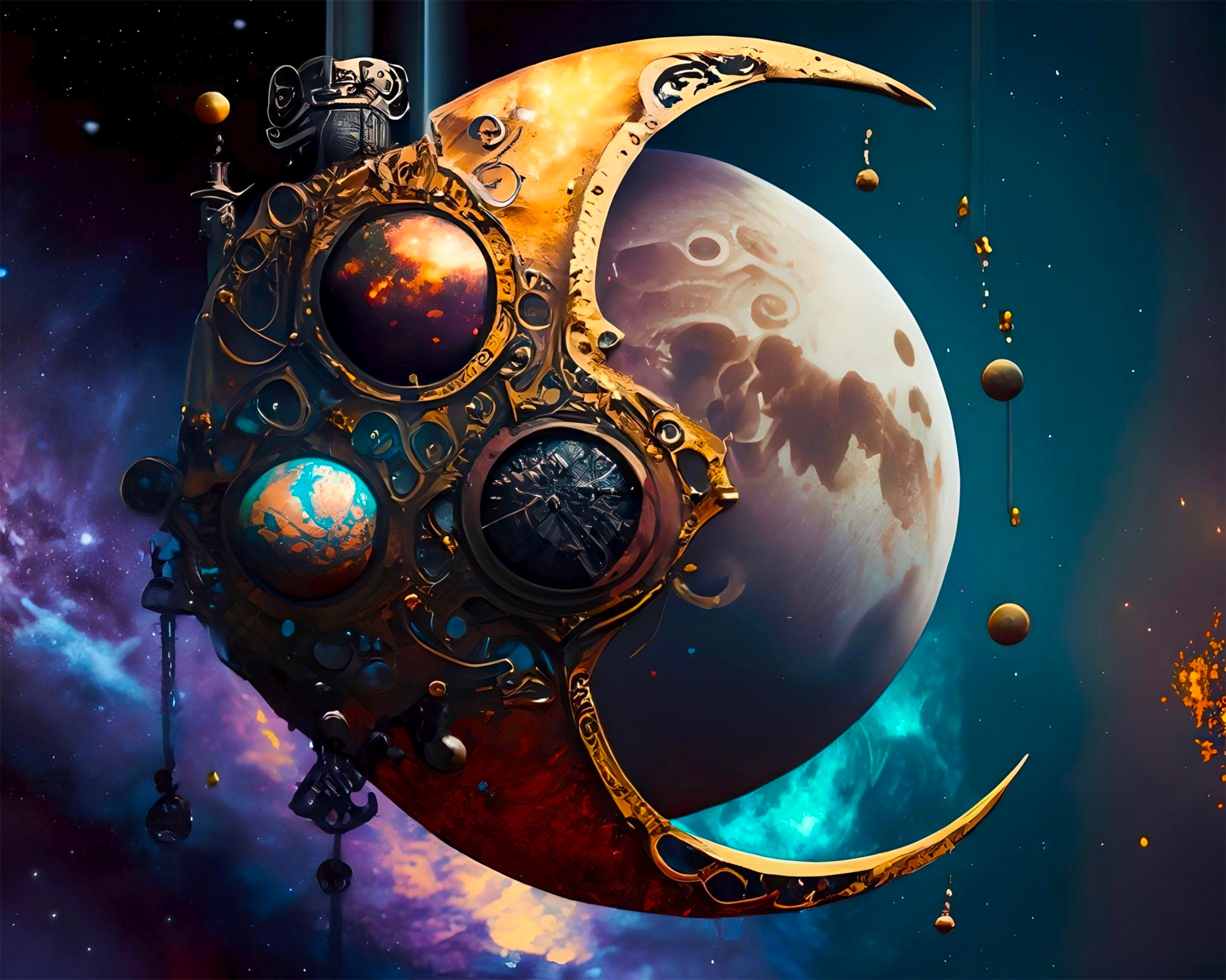 Steampunk Moon Digital Art Print Printable Fantasy Wall Art Poster SVG ...