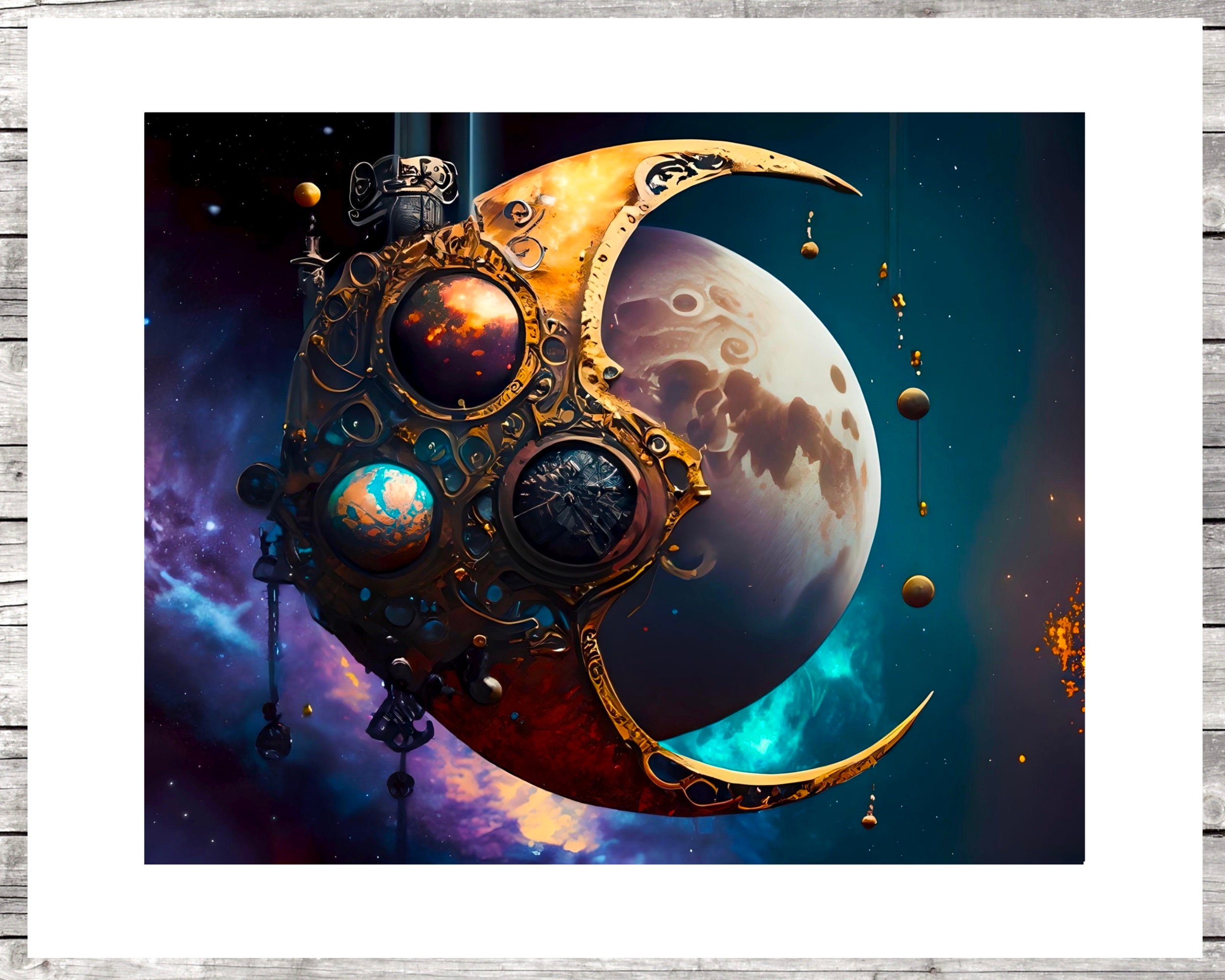 Steampunk Moon Digital Art Print Printable Fantasy Wall Art Poster SVG ...
