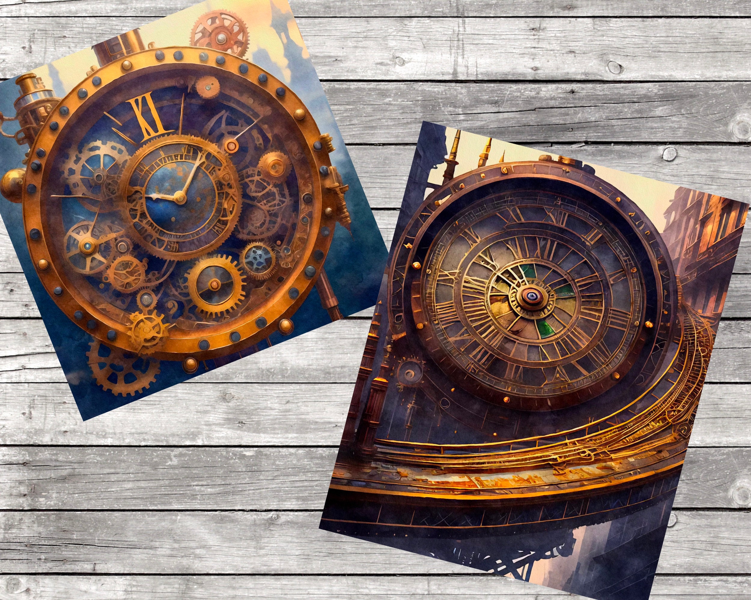 Steampunk Clock Digital Art Print Printable Fantasy Wall Art Poster Instant Download Commercial ...