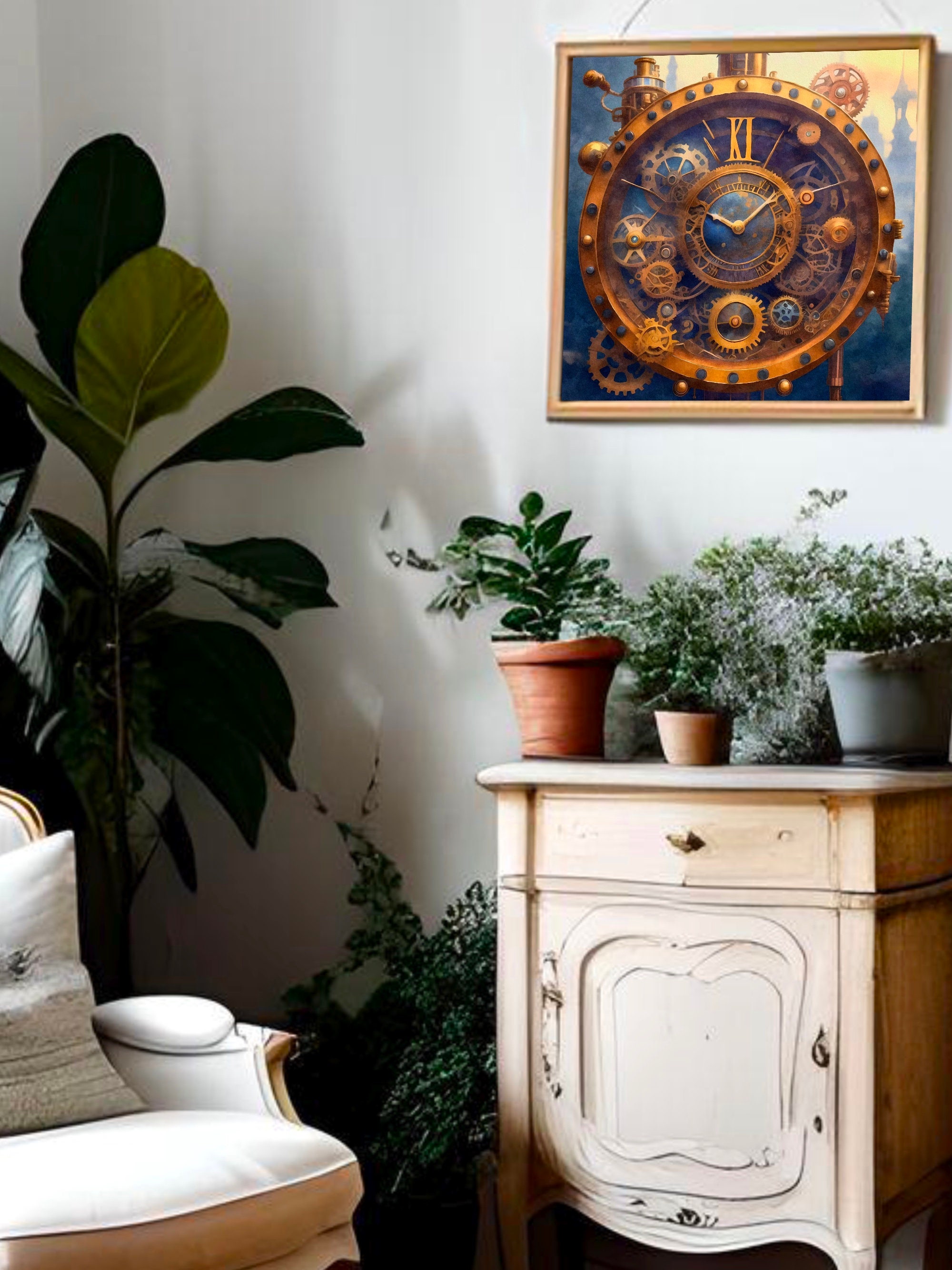 Steampunk Clock Digital Art Print Printable Fantasy Wall Art Poster ...