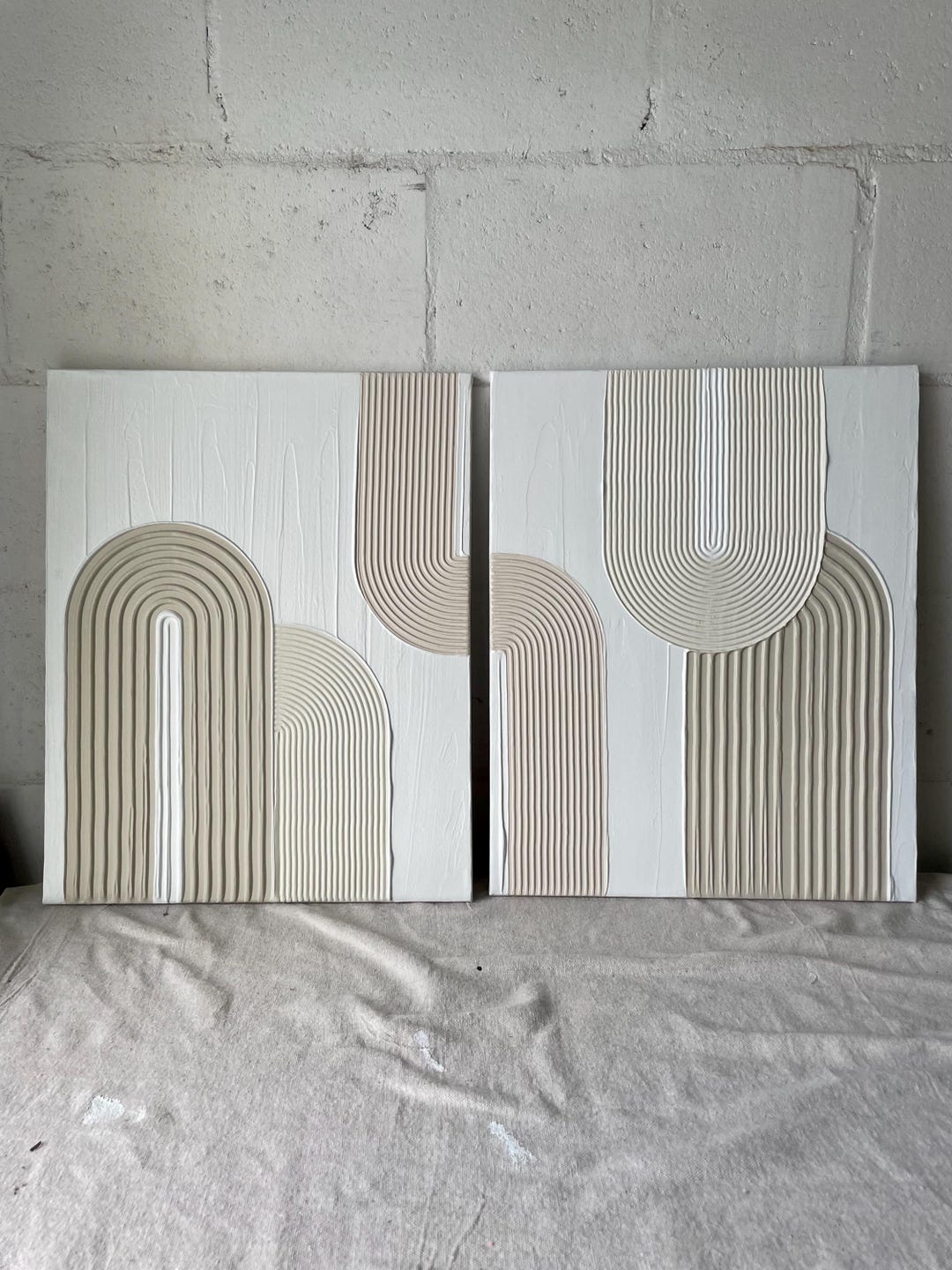 Set of Two Original Neutral Textured Arches Paintings - Etsy