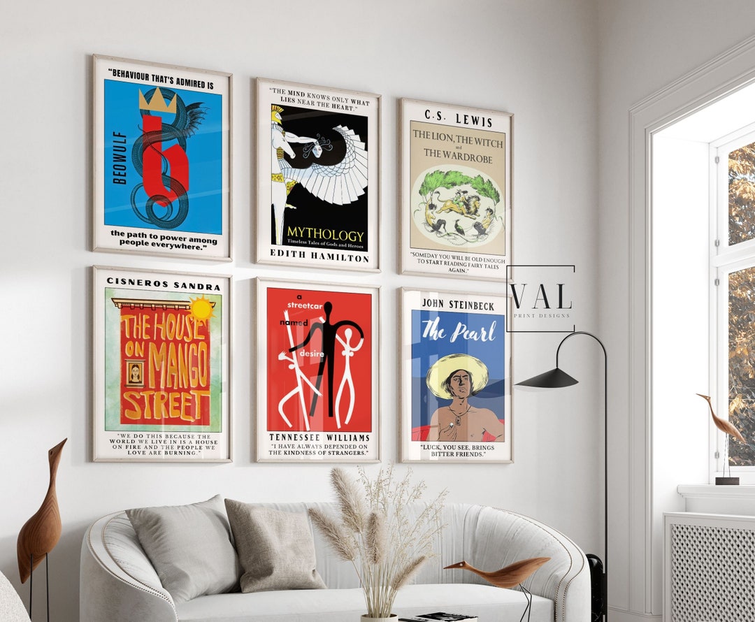 Iconic Book Cover Wall Art Prints - Set of 6 | Literature-inspired Home ...