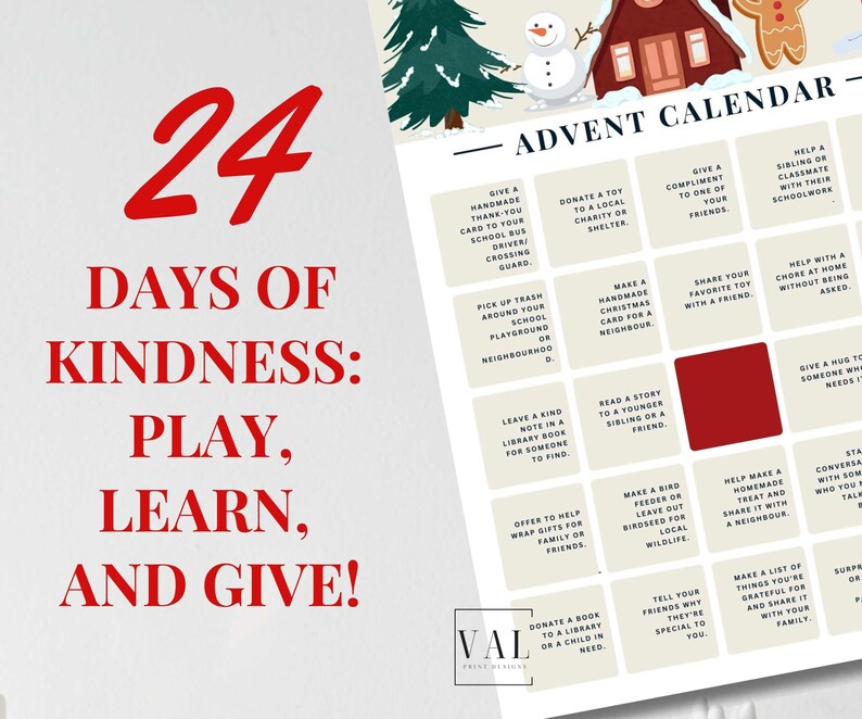 Printable Kindness Advent Calendar for Kids | Classroom Christmas Decor ...