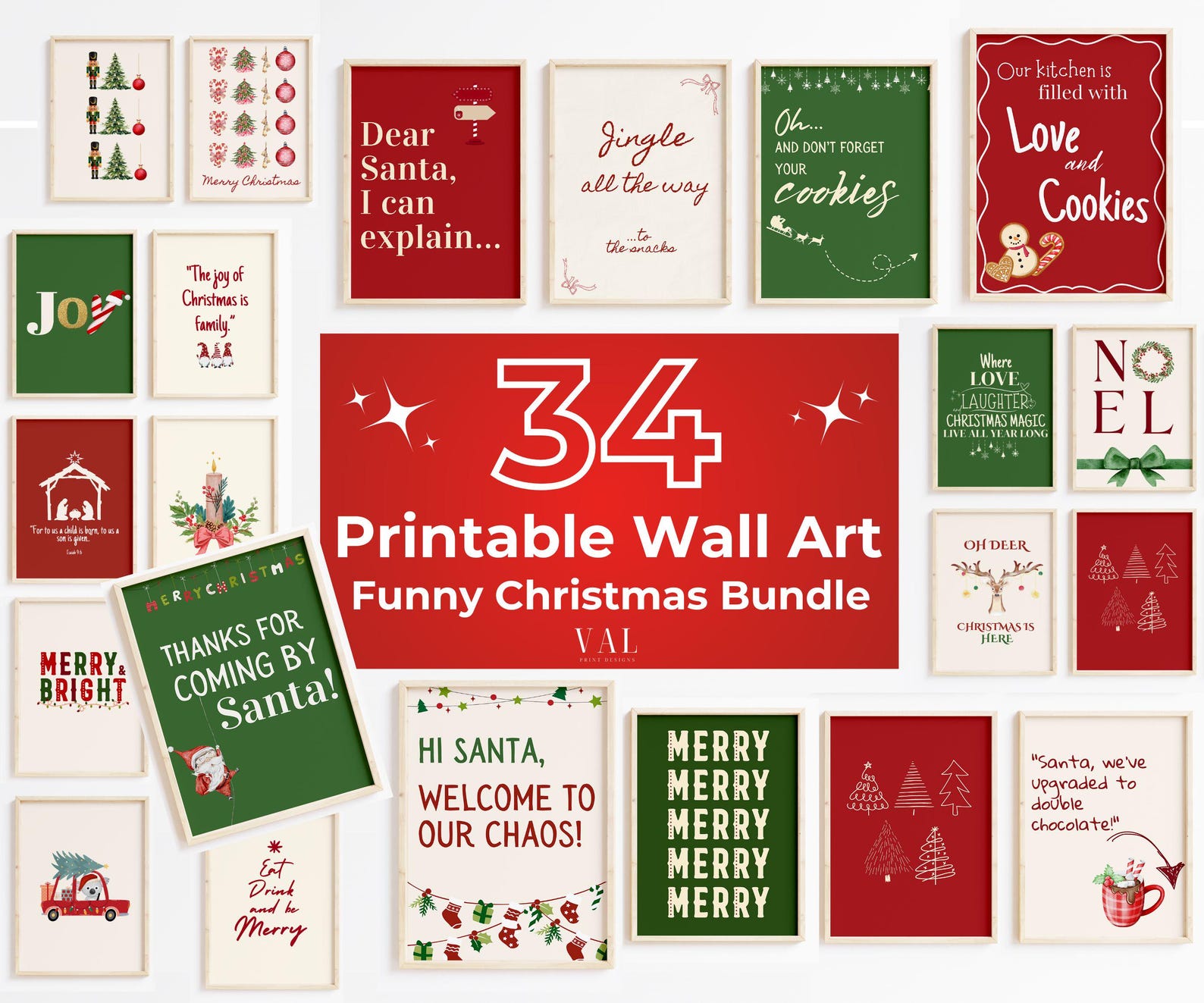 Funny Christmas Digital Poster Set | Santa & Reindeer Printable Wall ...