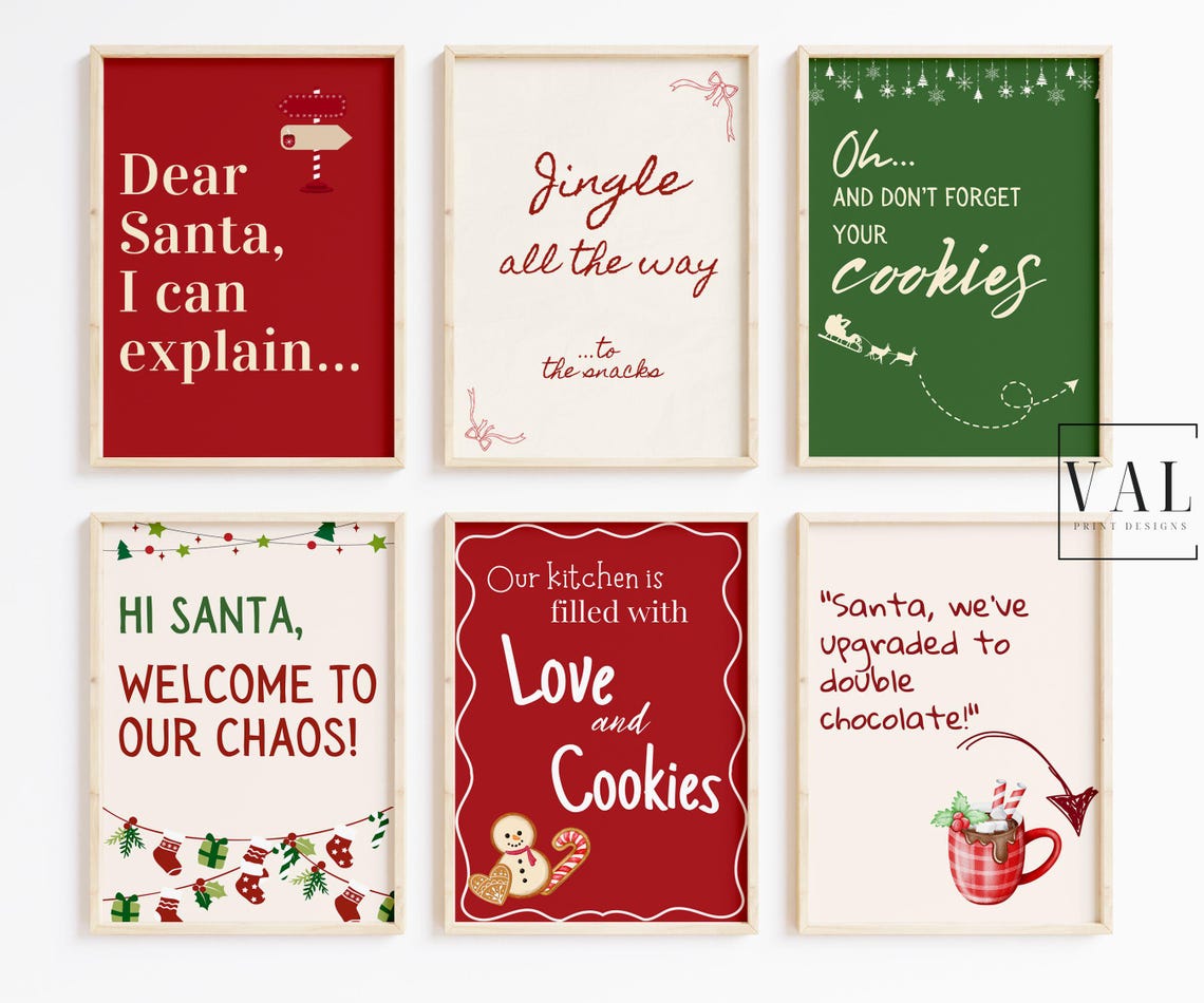 Funny Christmas Digital Poster Set | Santa & Reindeer Printable Wall ...