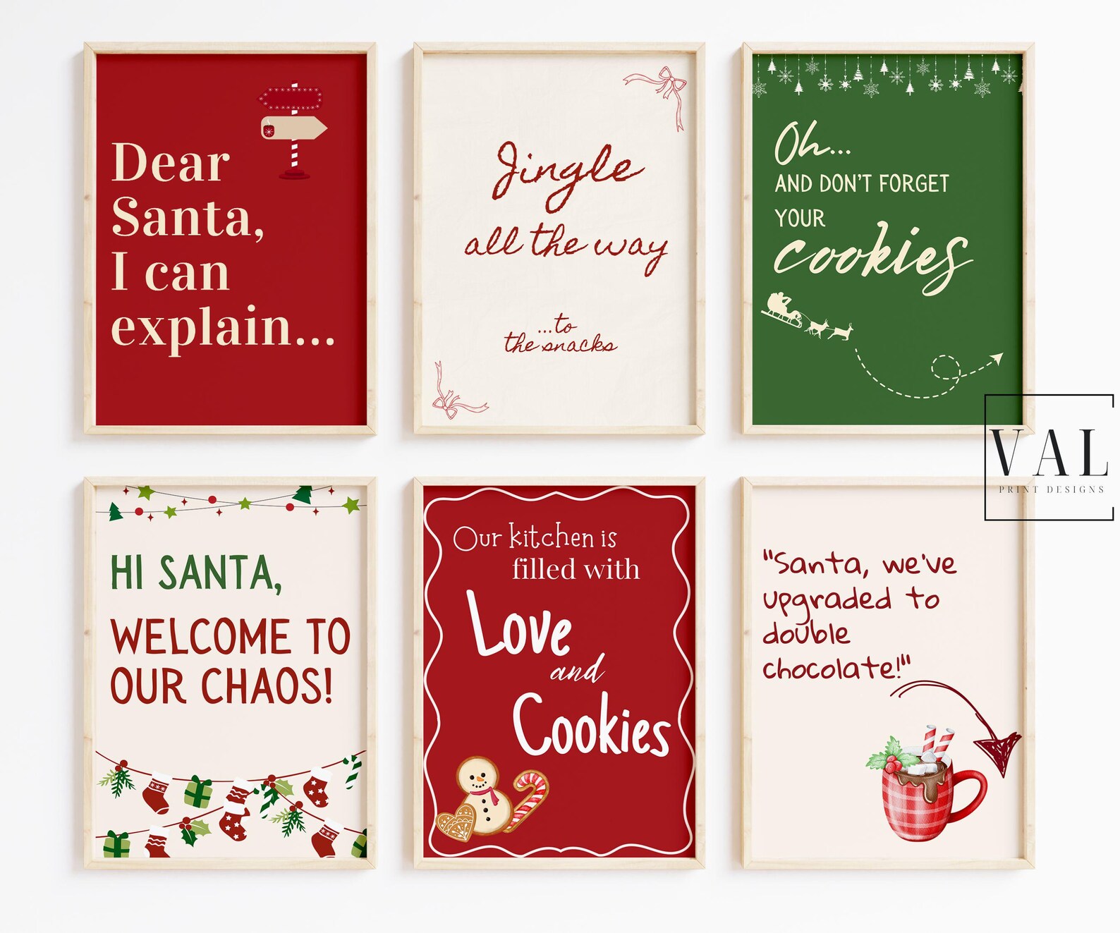 Funny Christmas Digital Poster Set | Santa & Reindeer Printable Wall ...