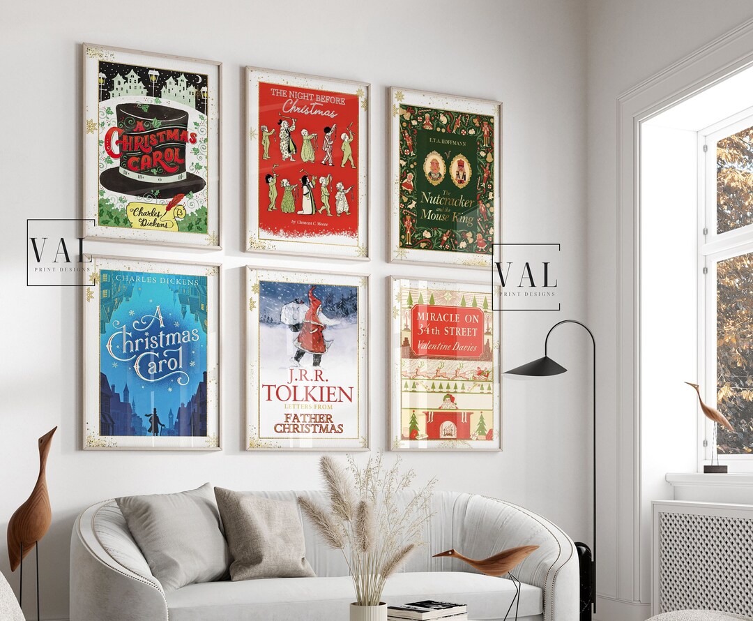 Classic Book Cover Christmas Wall Art 6 Set Prints | Christmas ...