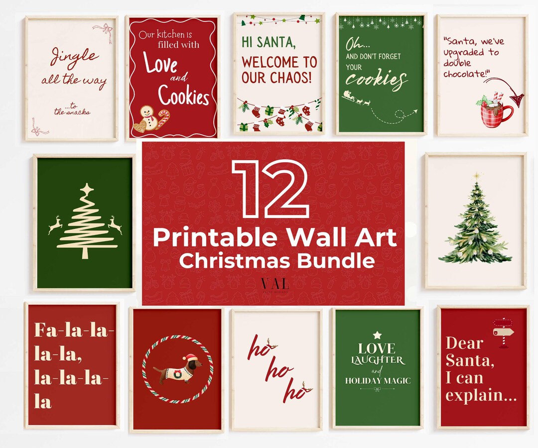 Set of 12 Christmas Printable Wall Art | Christmas Home Decor | Funny ...
