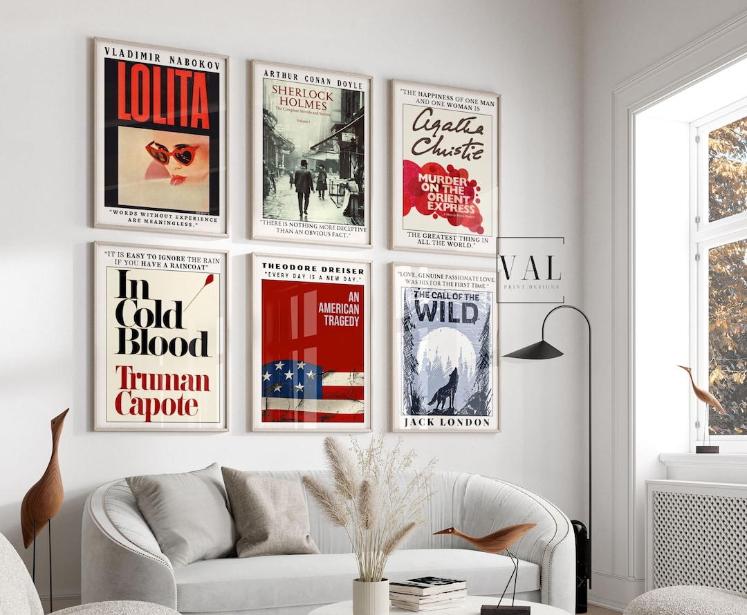 Book Cover Wall Art Set 6 Prints | Book Cover Poster | Gift for Book ...