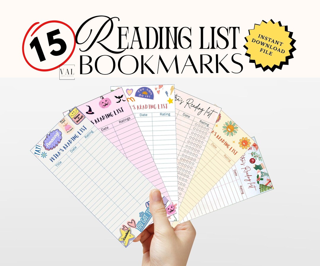Digital Reading List Bookmarks Set Printable Book Tracker for Teachers ...