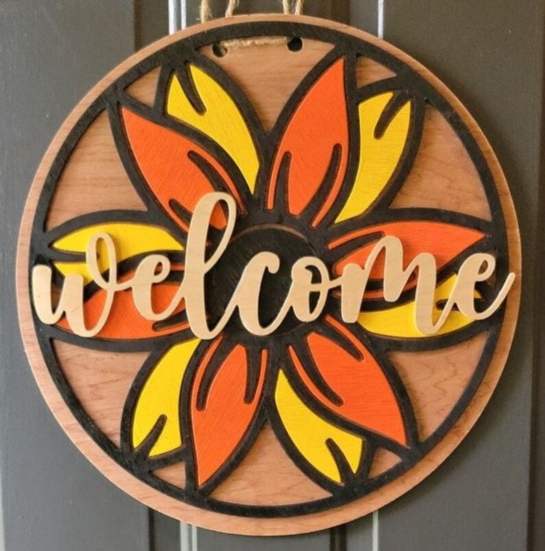 Welcome Sunflower Round Sign - Etsy