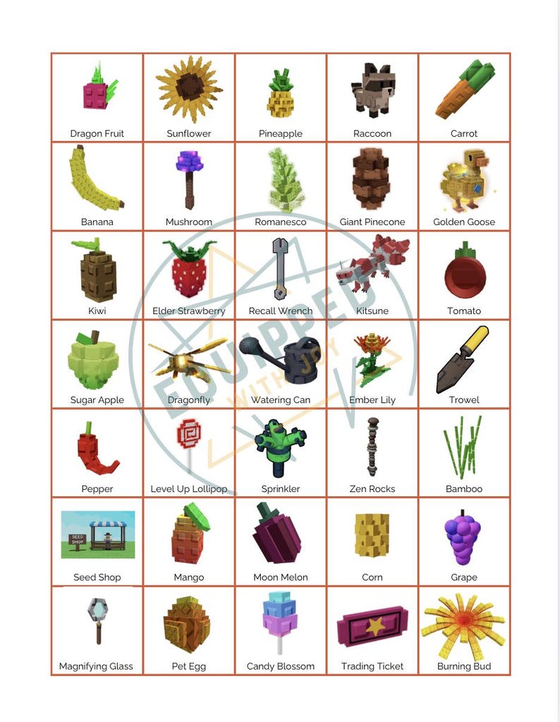 Grow a Garden Bingo Party Game for Kids - Includes 10 Playing Cards - Etsy