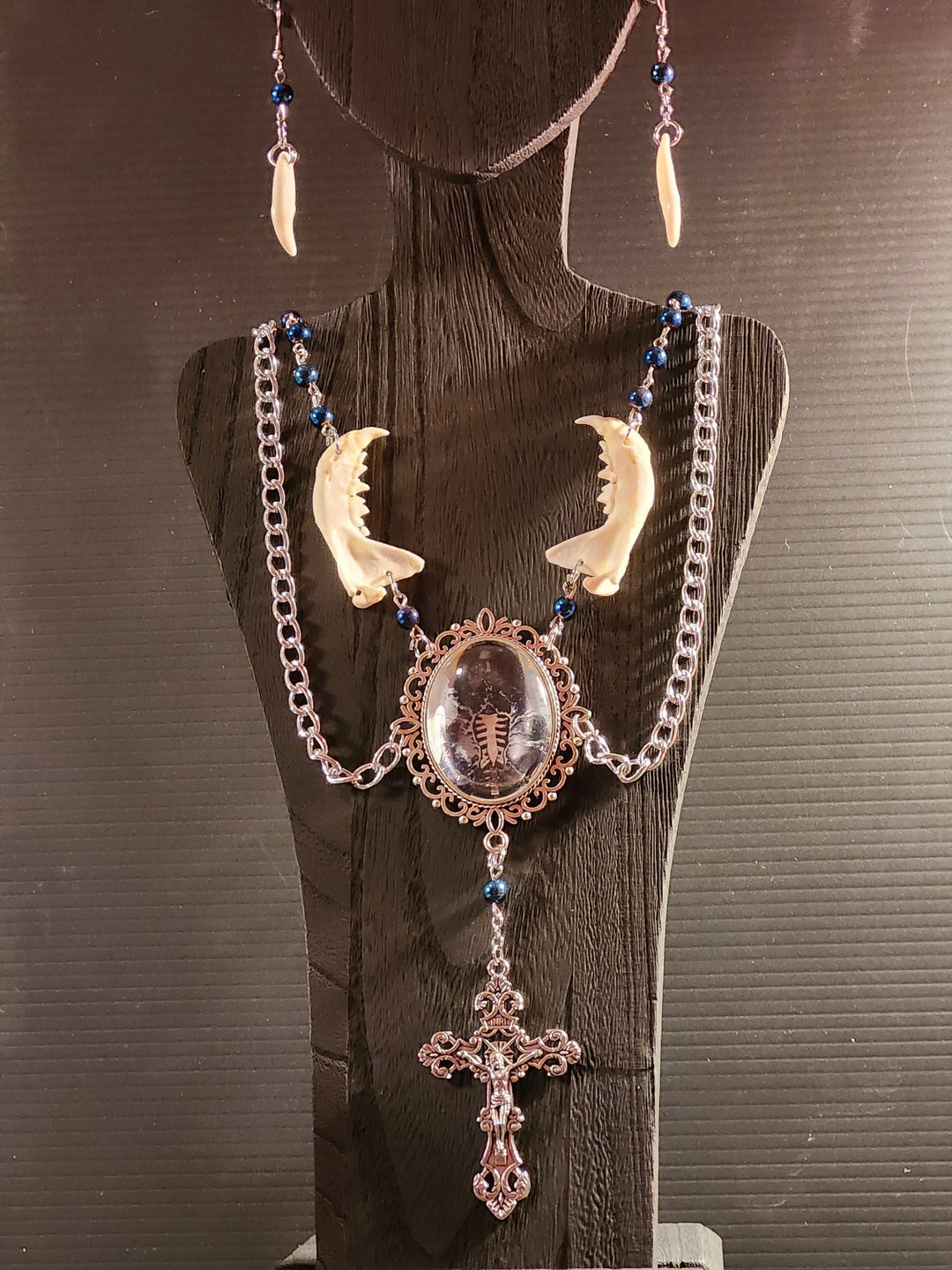 Blue Upcycled Two Tiered Heavy Metal Magazine Cameo Rosary Plus Chains ...